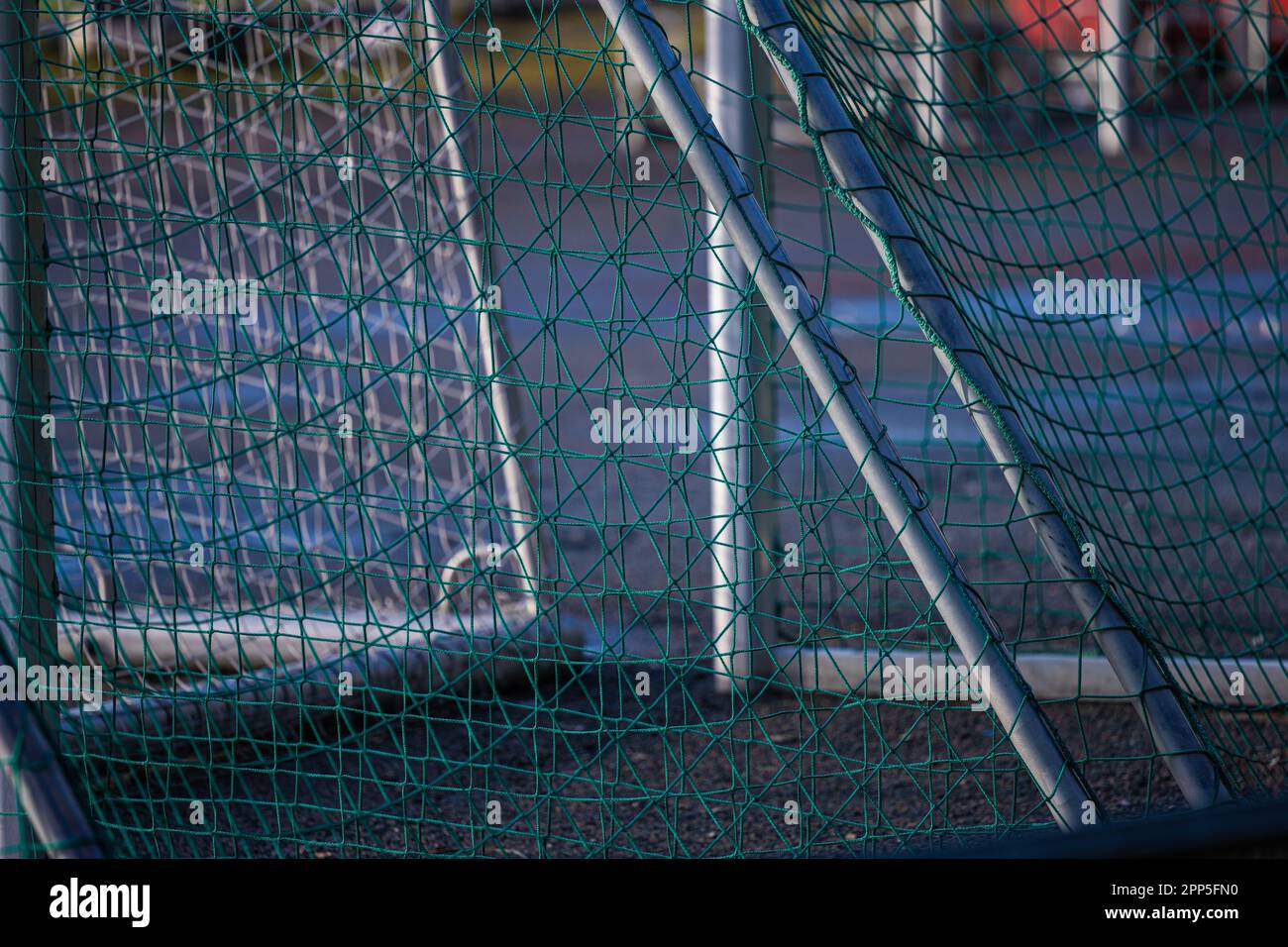 Collection of soccer goals by the side of a field Stock Photo - Alamy