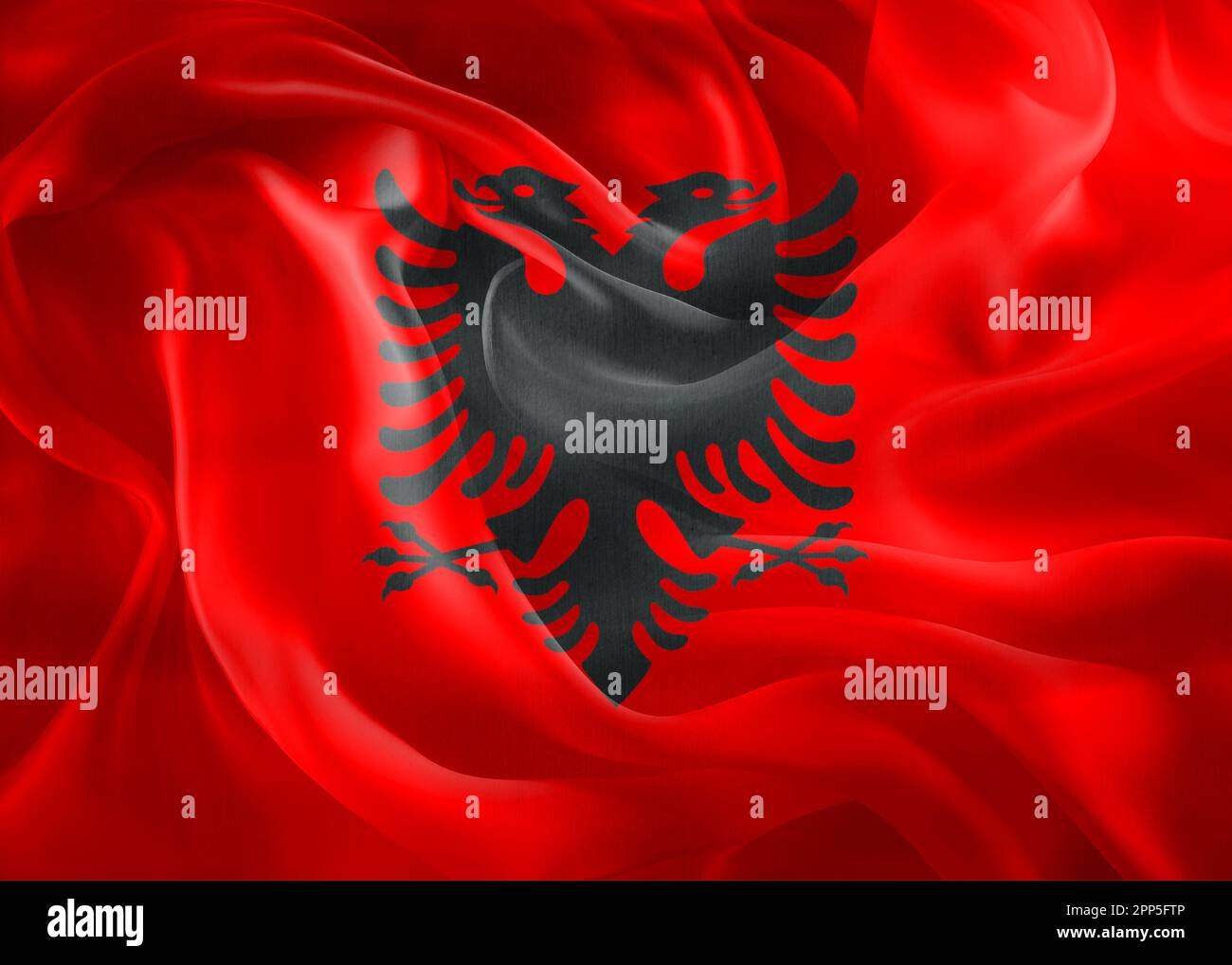 Albania flag - realistic waving fabric flag Stock Photo - Alamy
