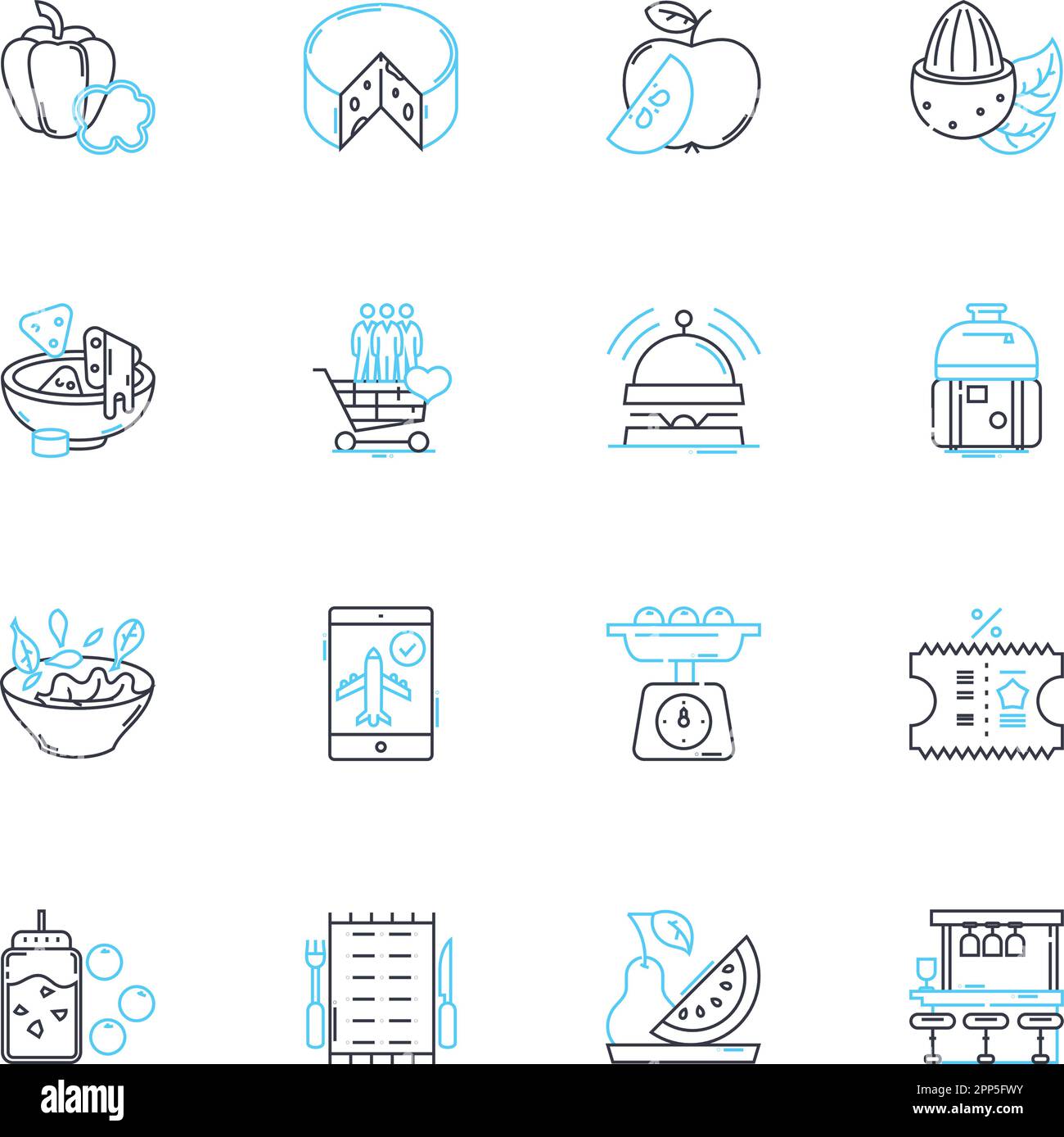 Banquet food linear icons set. Appetizers, Main course, Desserts ...