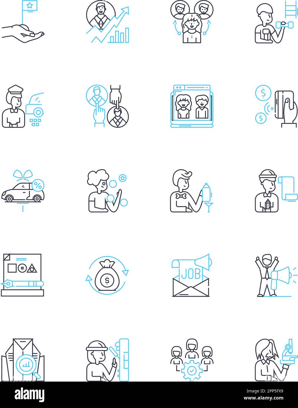Professional growth linear icons set. Development, Advancement ...