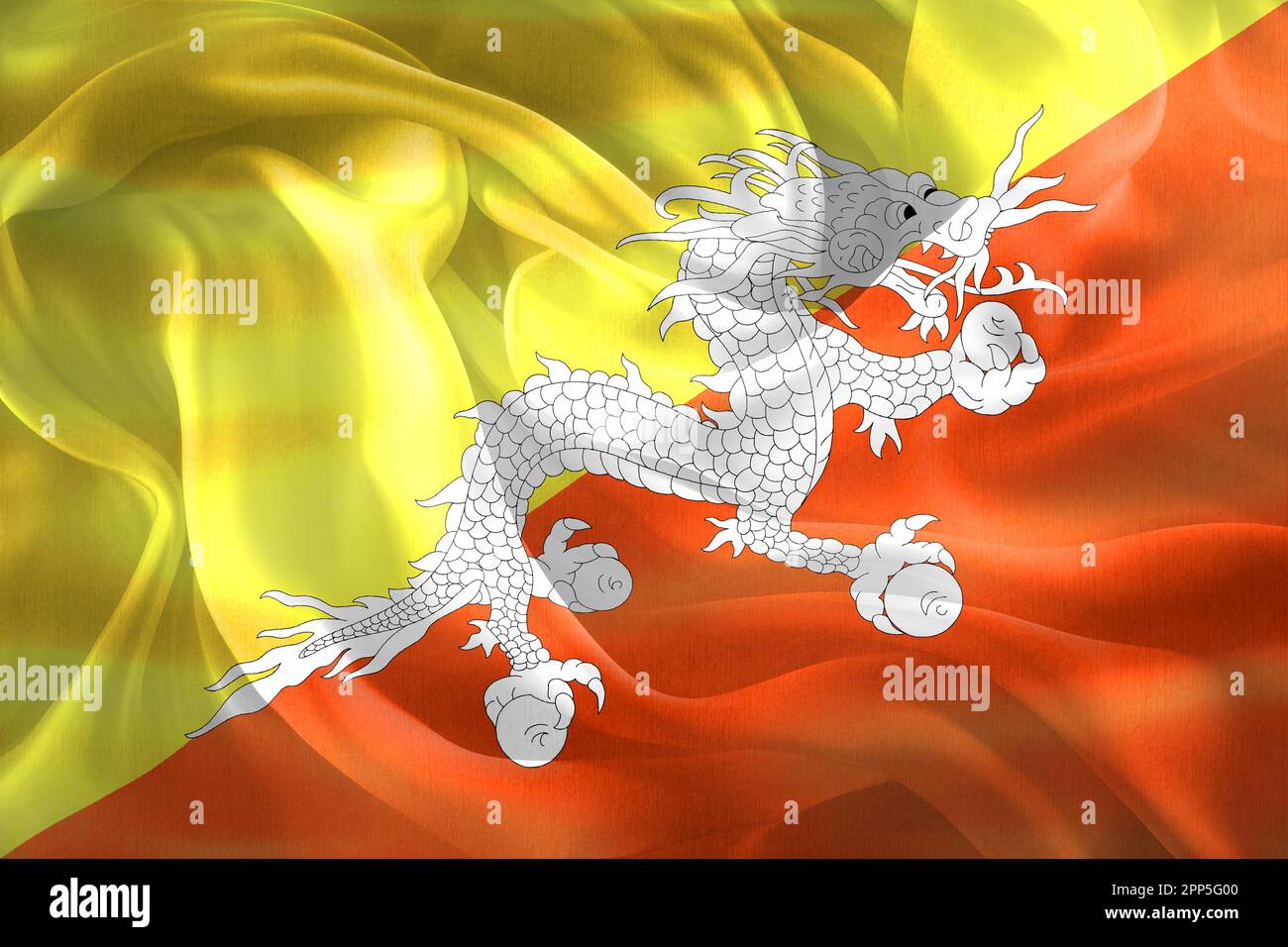 Bhutan flag - realistic waving fabric flag Stock Photo - Alamy