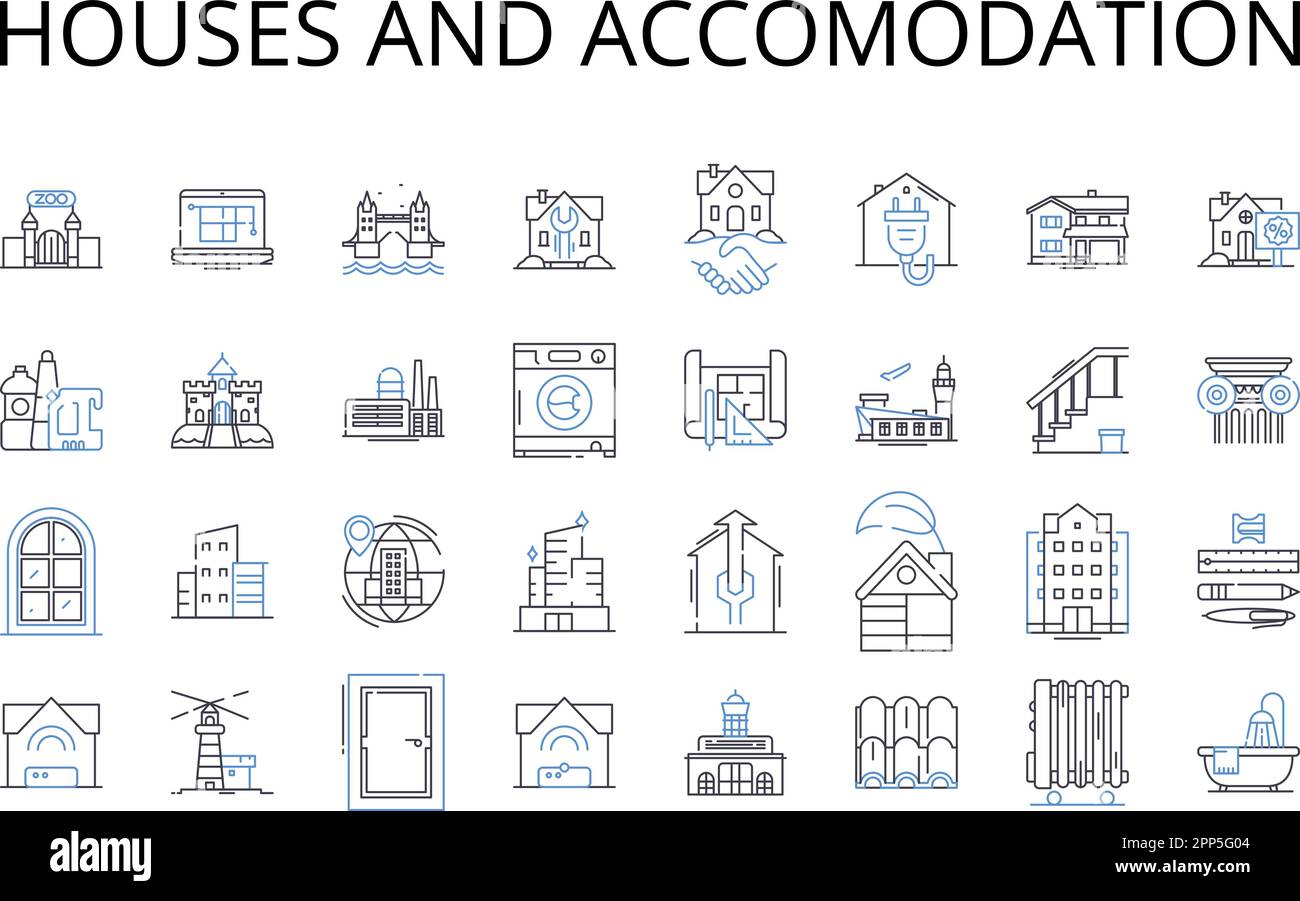 Houses And Accomodation Line Icons Collection Residences Dwellings Homes Apartments Condos