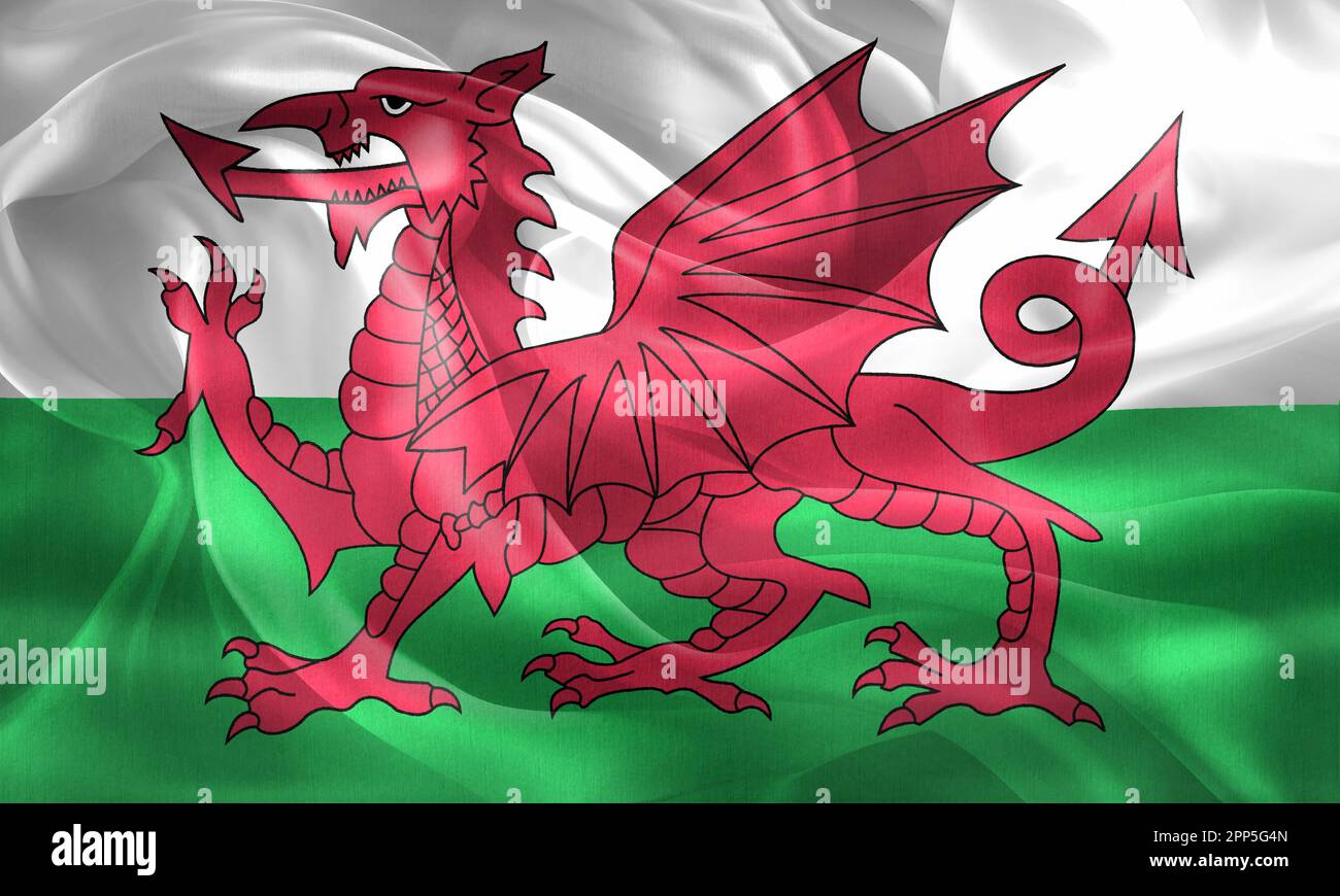 Wales flag - realistic waving fabric flag Stock Photo - Alamy