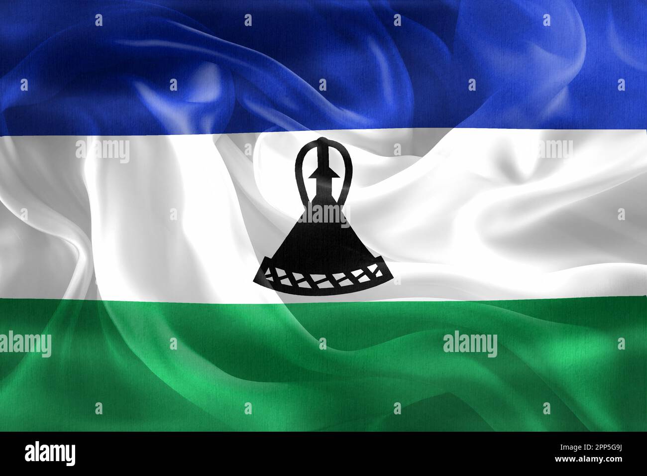 Lesotho flag - realistic waving fabric flag Stock Photo - Alamy
