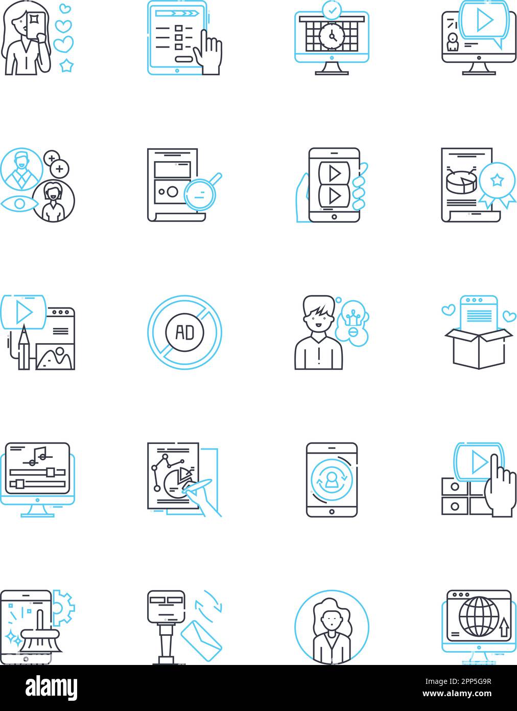 Computer applications linear icons set. Excel, Photoshop, PowerPoint ...