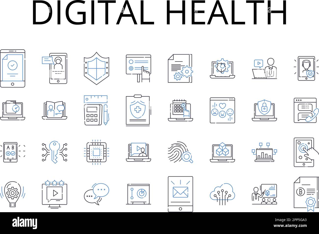 Digital health line icons collection. E-commerce, Social media, Mobile ...
