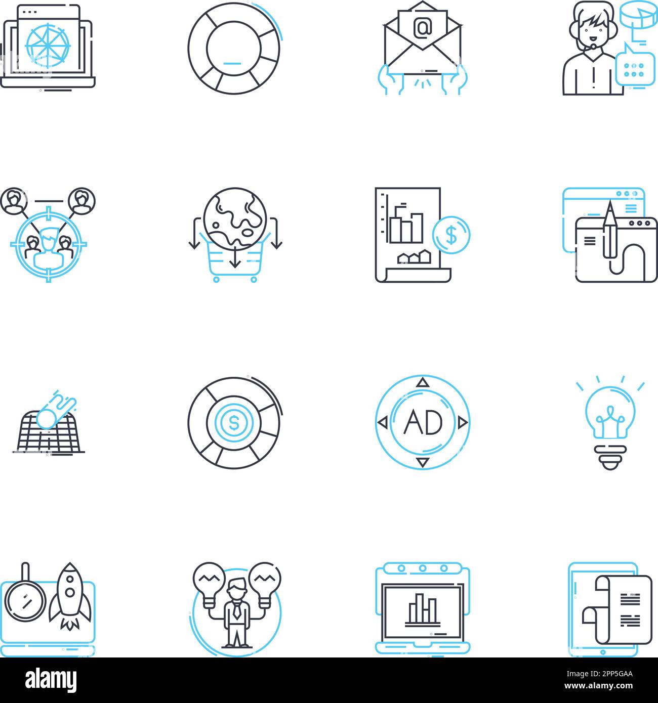 Content marketing linear icons set. Strategy, Blogging, Infographics ...