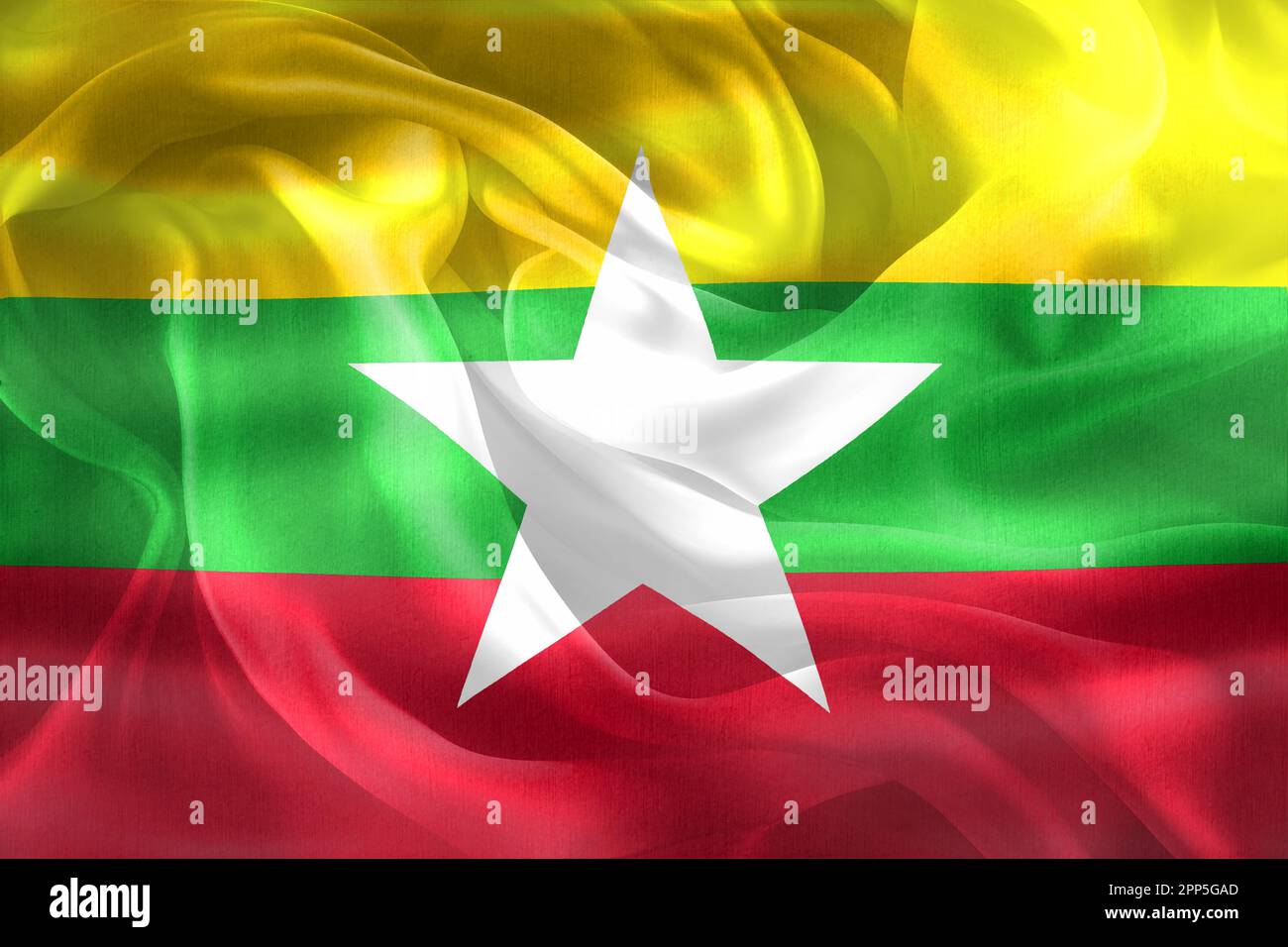 Myanmar flag - realistic waving fabric flag Stock Photo - Alamy