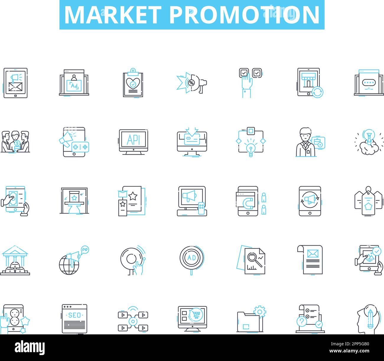 Market promotion linear icons set. Campaign, Advertisement, Branding ...
