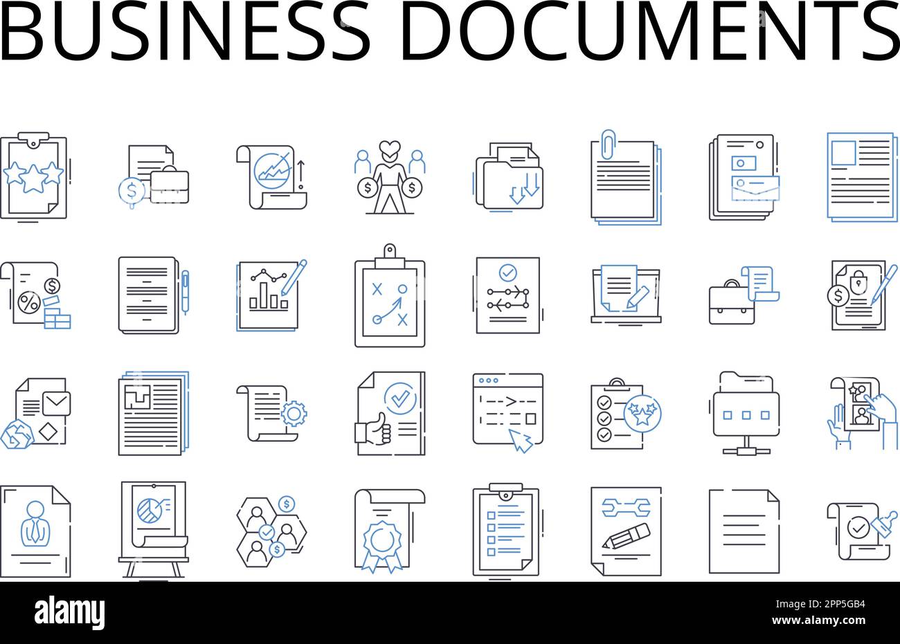 Business documents outline icons collection. Contracts, Agreements ...