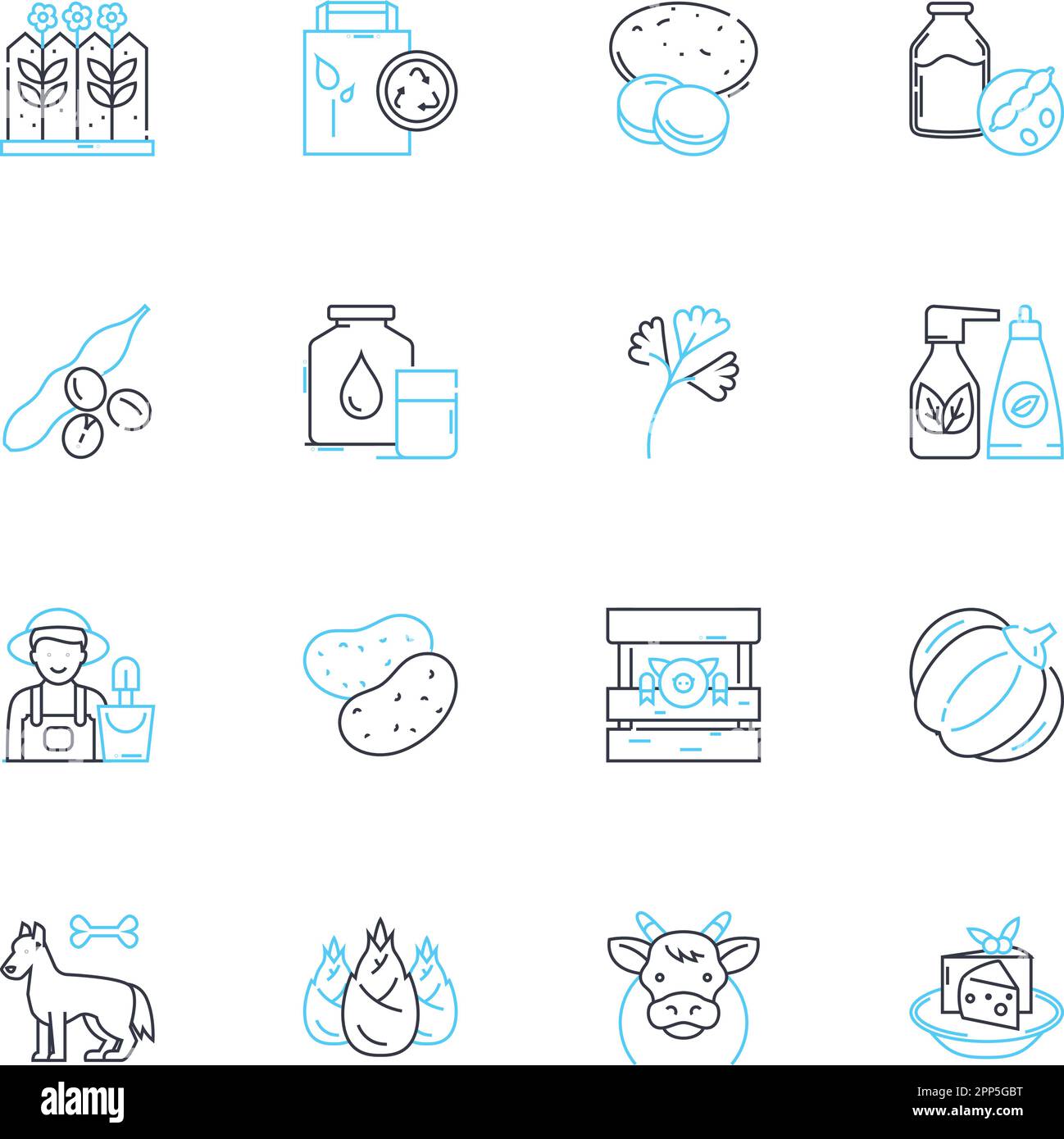 Organic cultivation linear icons set. Soil, Fertilizer, Compost ...