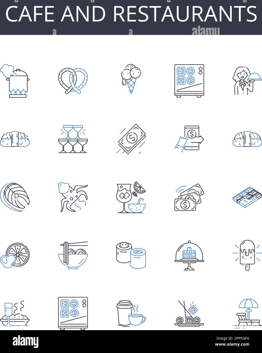 Cafe and restaurants line icons collection. Bistro, Diner, Eatery ...
