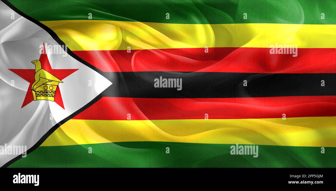 3D-Illustration of a Zimbabwe flag - realistic waving fabric flag Stock ...