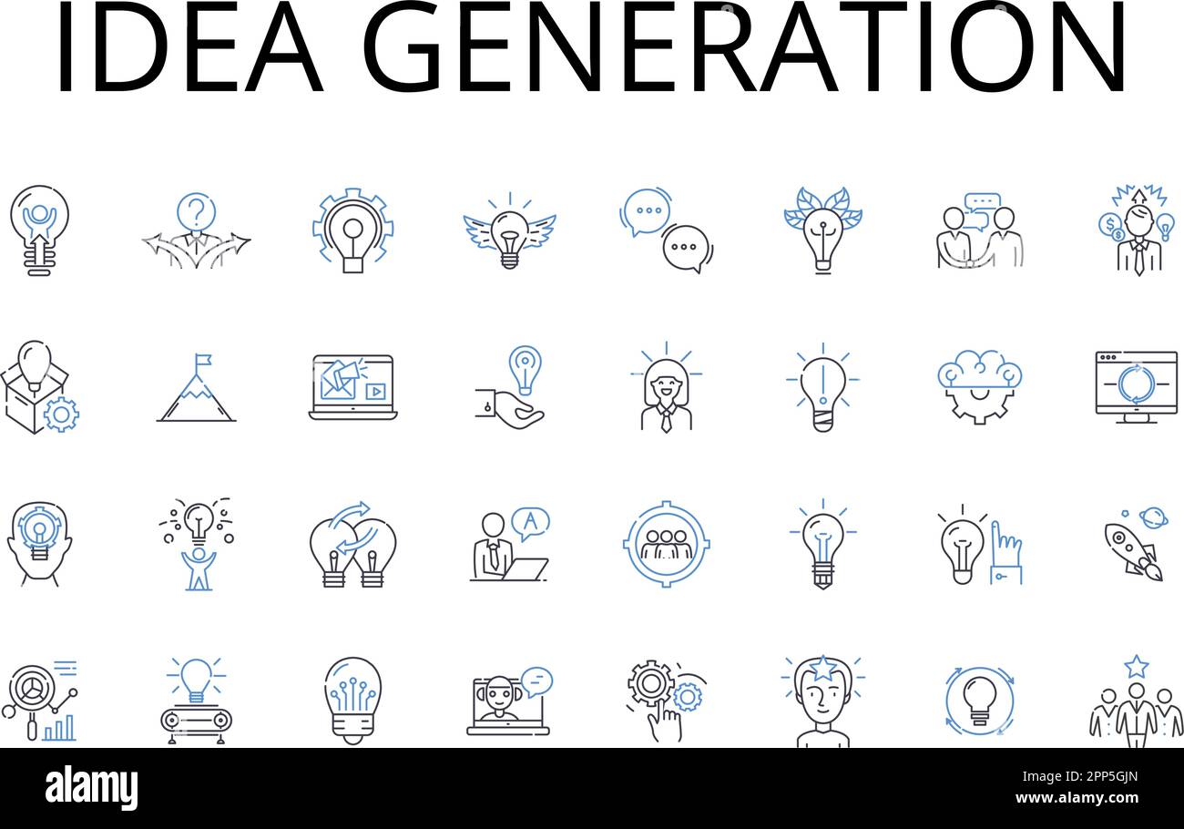 Idea Generation Line Icons Collection Brainstorming Session Conceptualization Creation