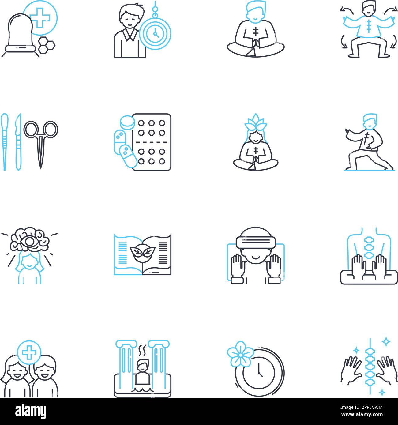 Natural remedies linear icons set. Acupressure, Aromatherapy, Ayurveda ...