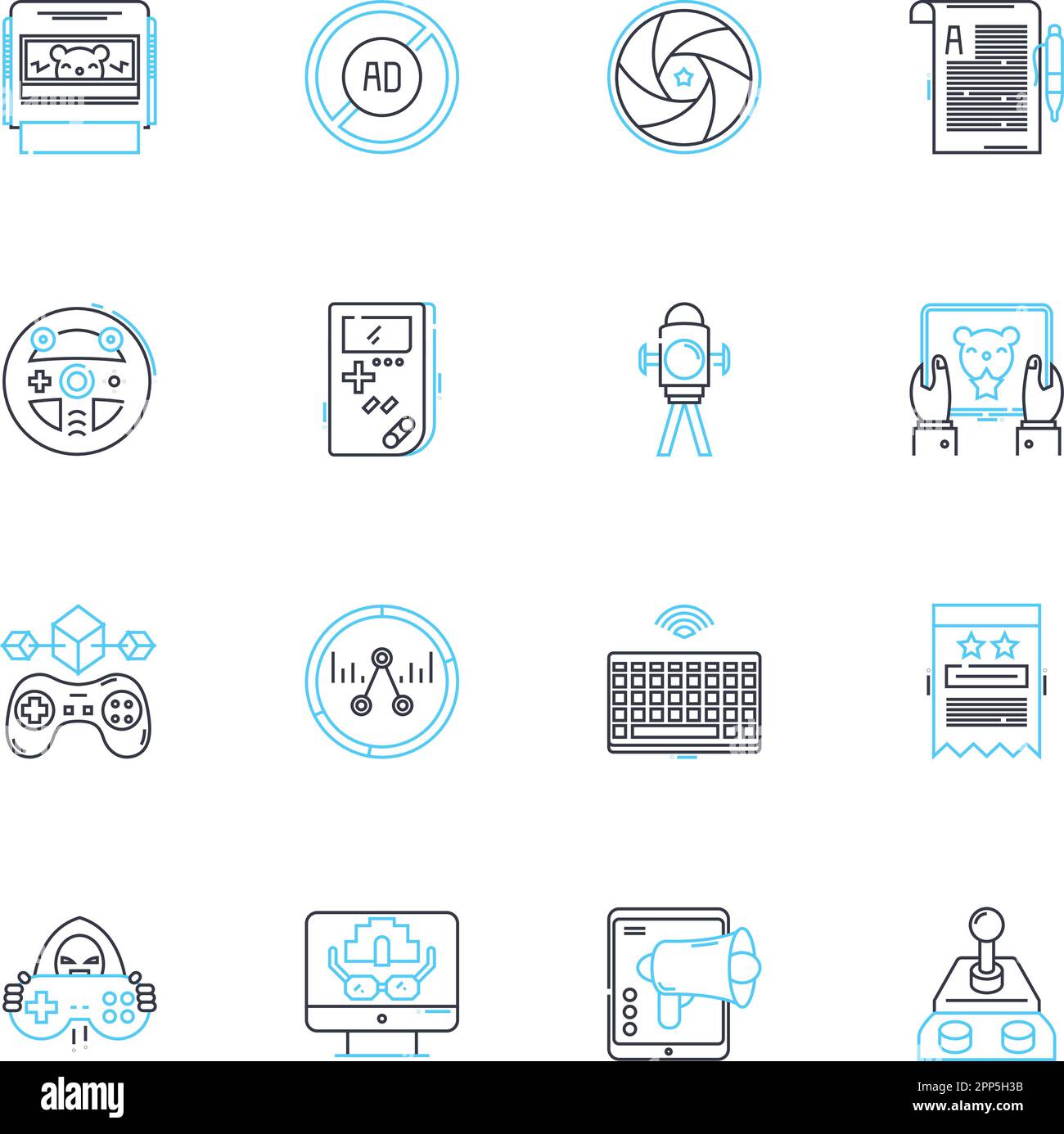 Entertainment technology linear icons set. Streaming, Gaming, Virtual, Augmented, D, Audio ...