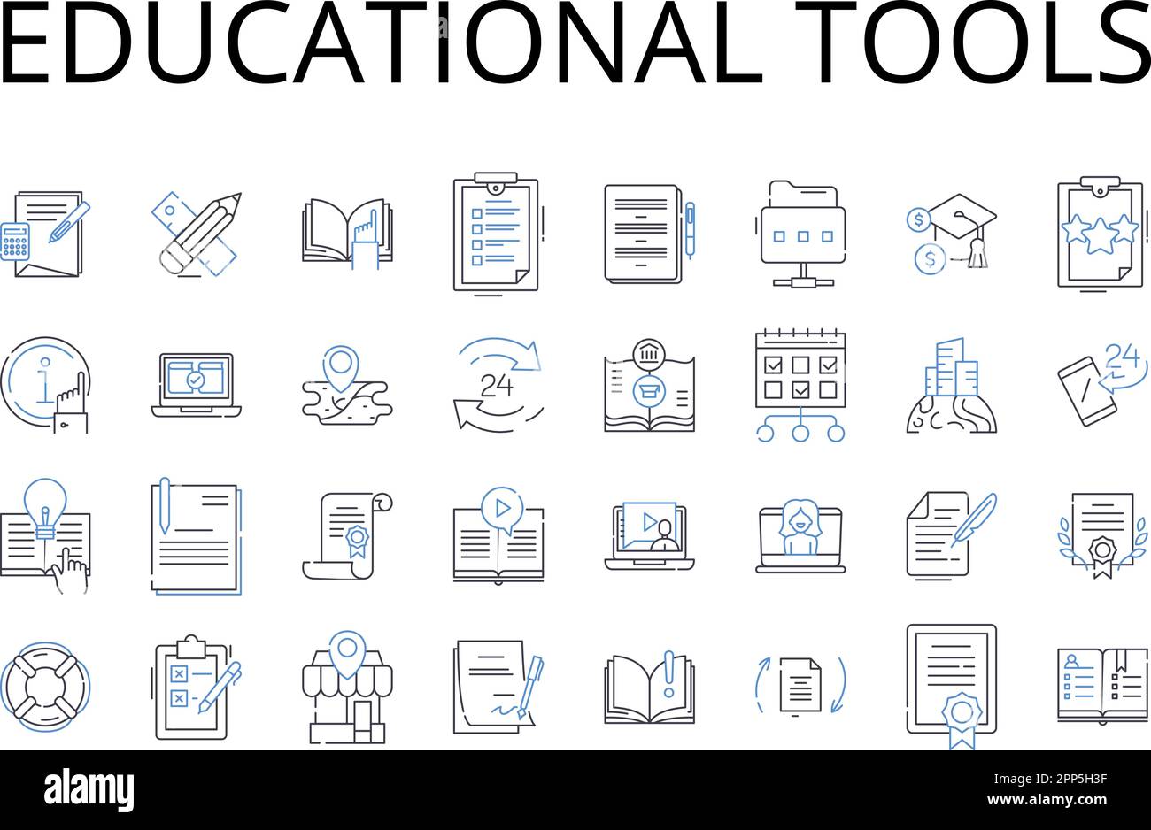 Educational tools line icons collection. Learning aids, Academic ...