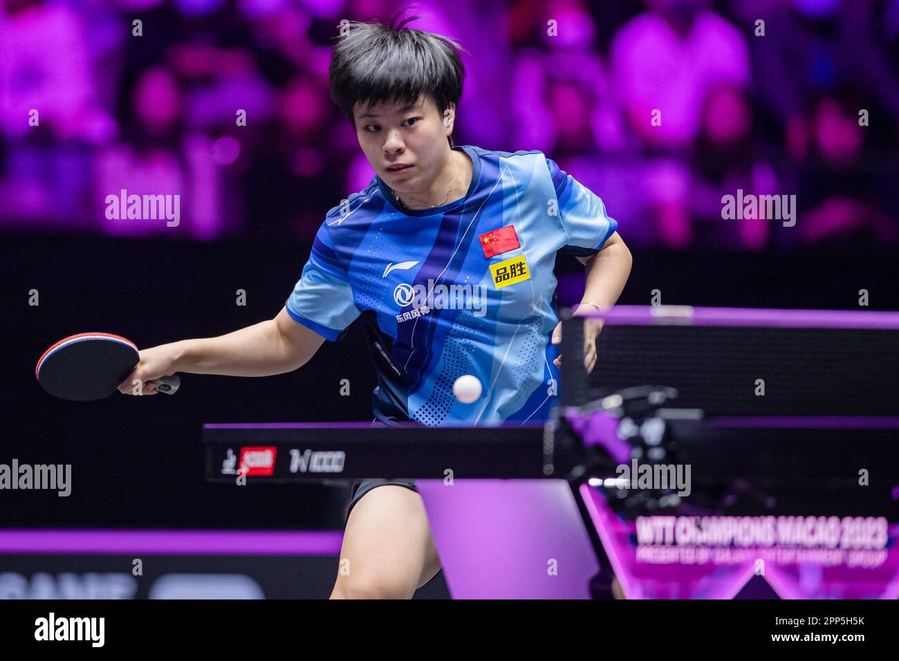 Macao, China. 22nd Apr, 2023. Wang Yidi of China hits a return during ...