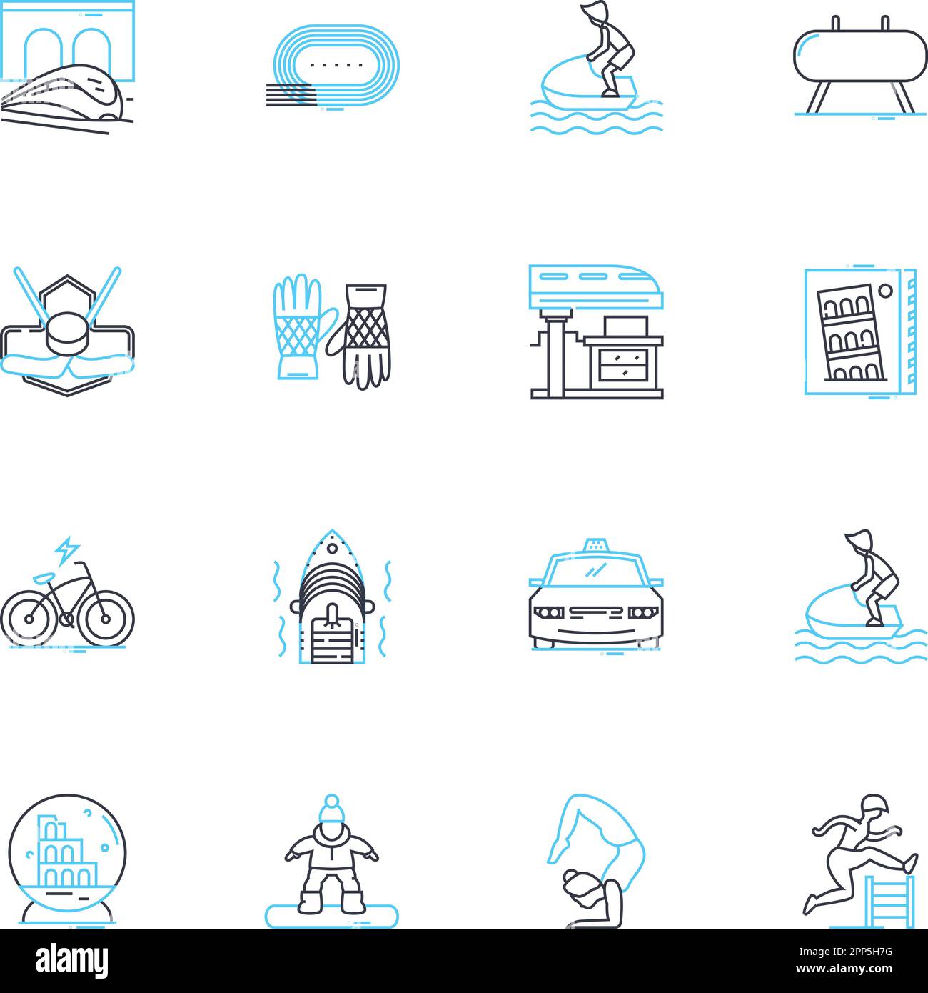 Pleasure amusement linear icons set. Bliss, Thrill, Joy, Delight ...