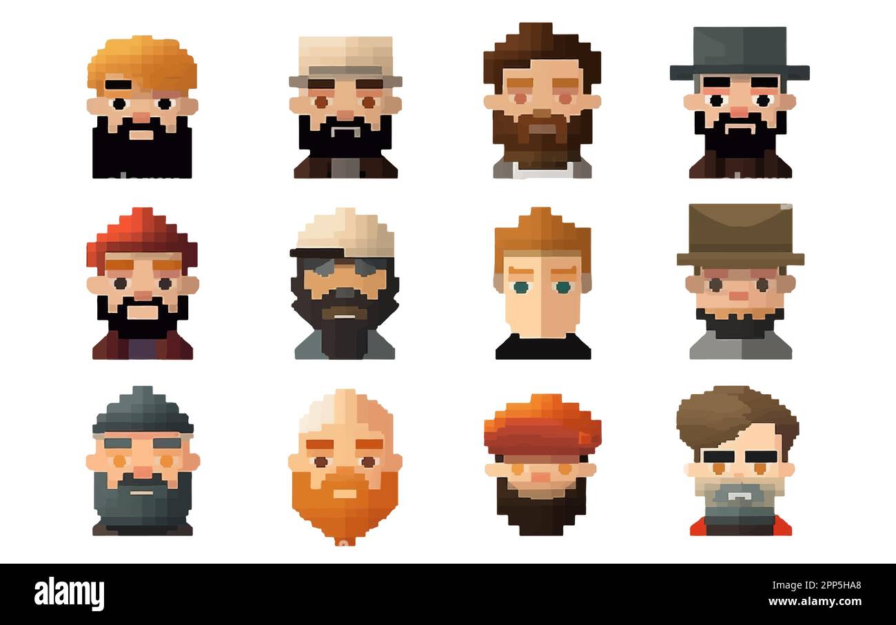 set vector pixel illustration of ui gamer person isolate on white ...