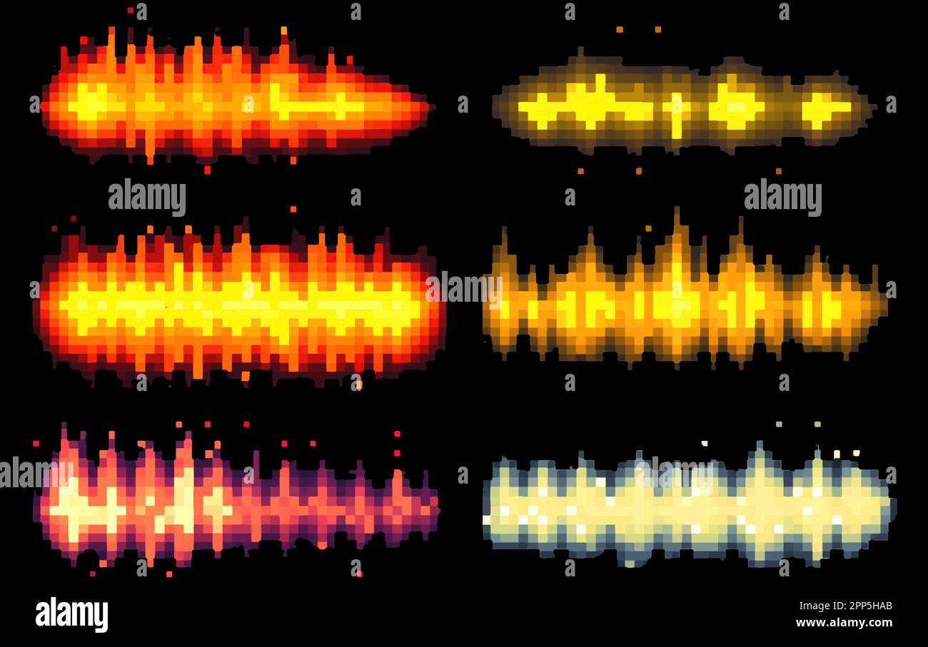 set vector pixel illustration of flash glow isolate on black background ...