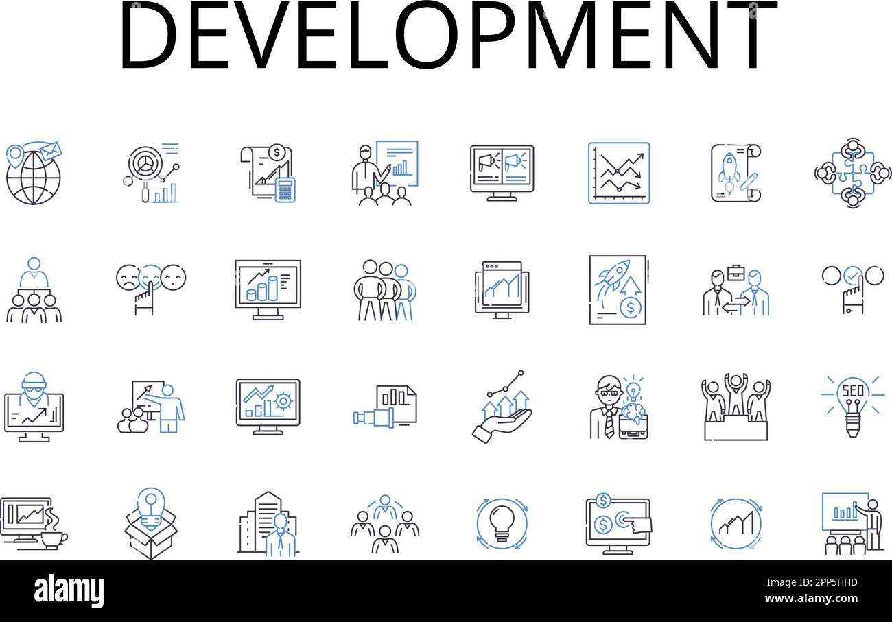 Development line icons collection. Advancement, Evolution, Progression, Improvement, Growth ...