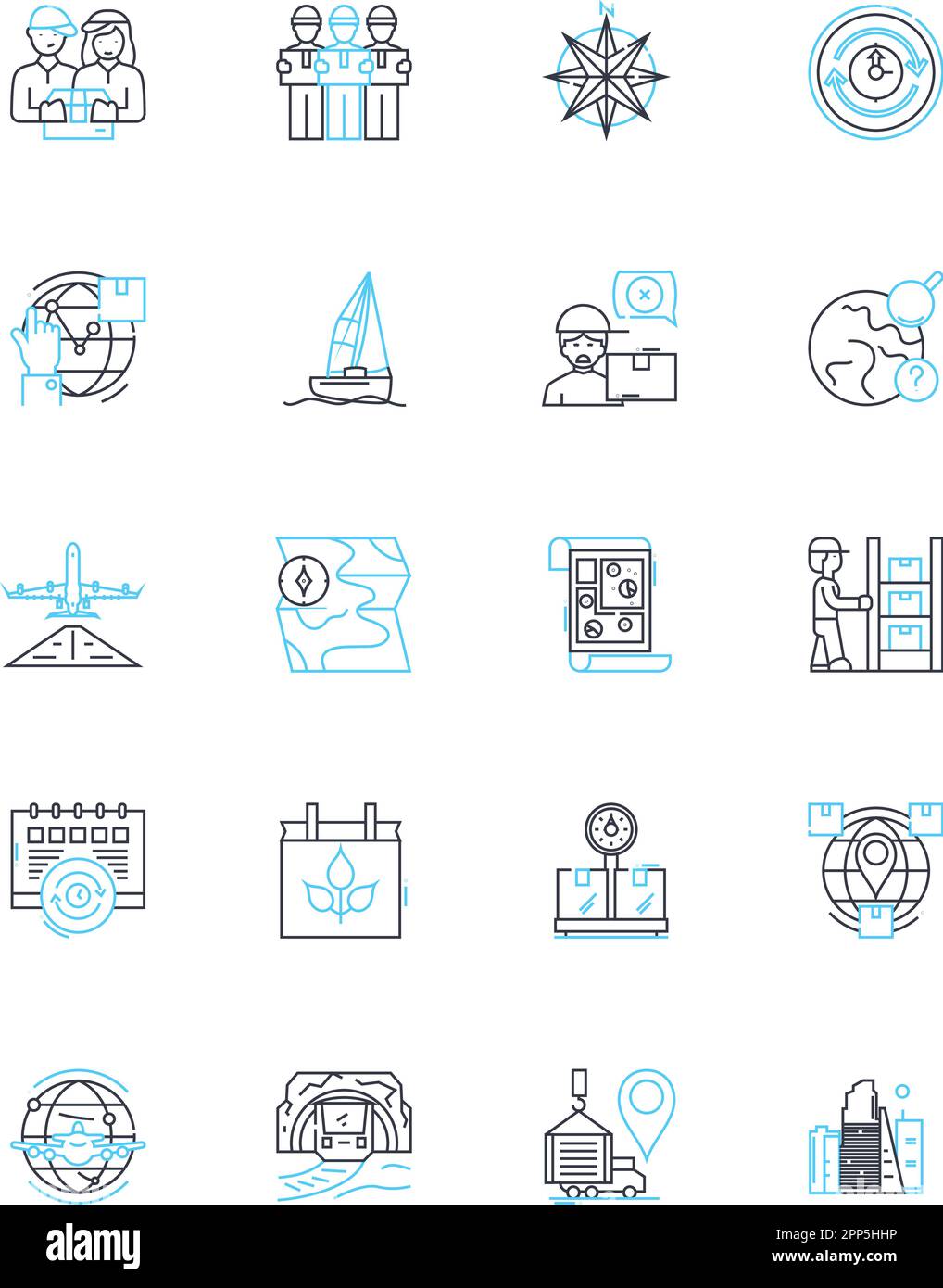 Freight Hauling linear icons set. Logistics, Transportation, Shipping ...