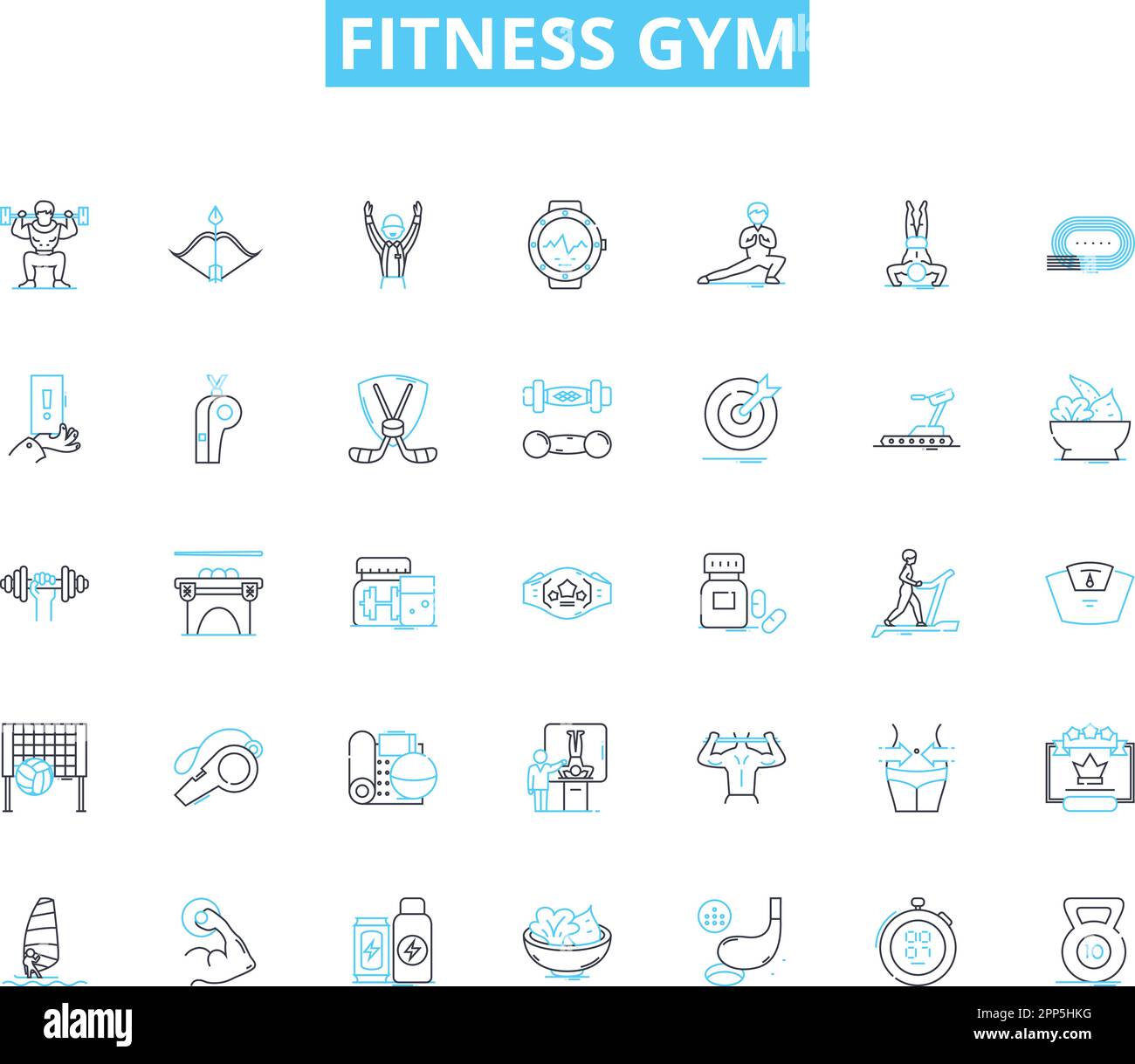 Fitness gym linear icons set. Workout, Health, Strength, Cardio, Endurance, Power, Fitness line ...