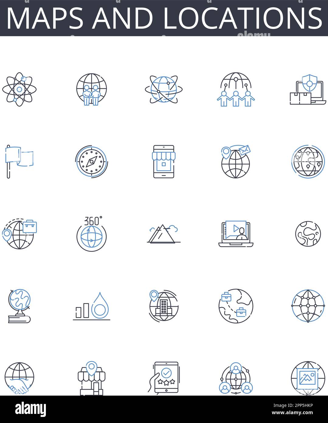 Maps and locations outline icons collection. Cartography, Geolocation ...