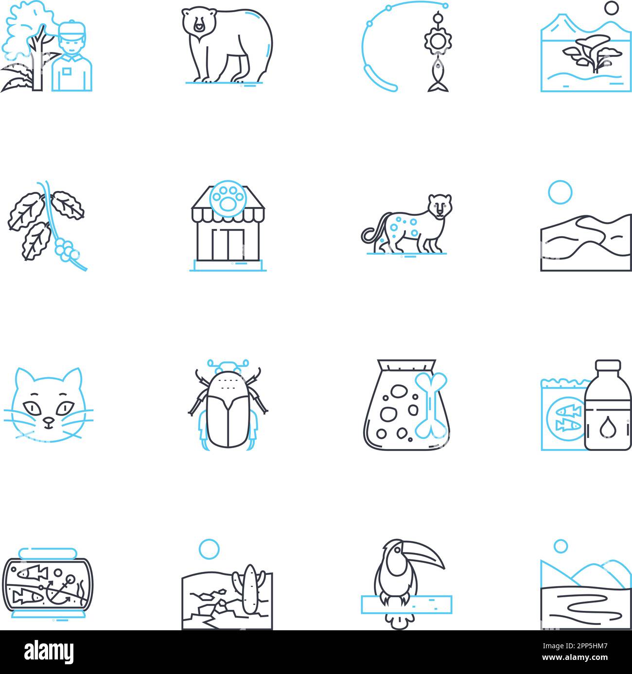 Adorable creatures linear icons set. Cuddly, Smiling, Fluffy, Playful ...