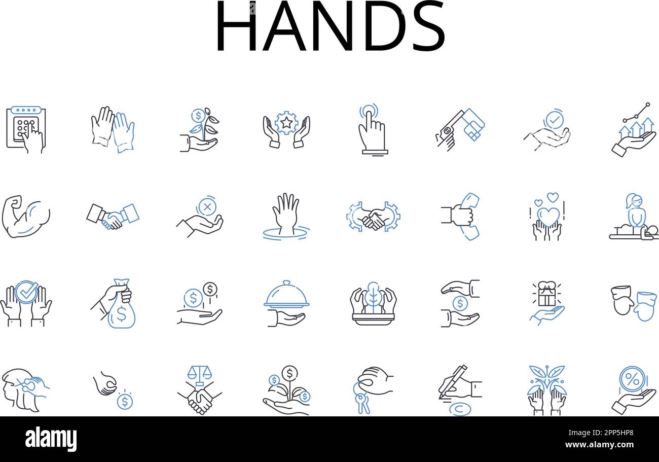 Hands line icons collection. Fingers, Palms, Mitts, Paws, Claws, Grasps ...