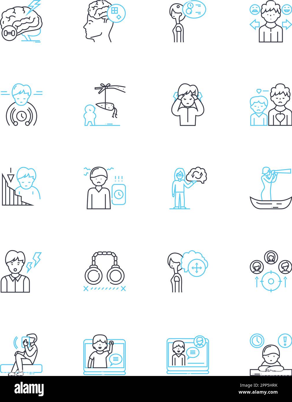 Mind-body connection linear icons set. Harmony, Balance, Integration ...