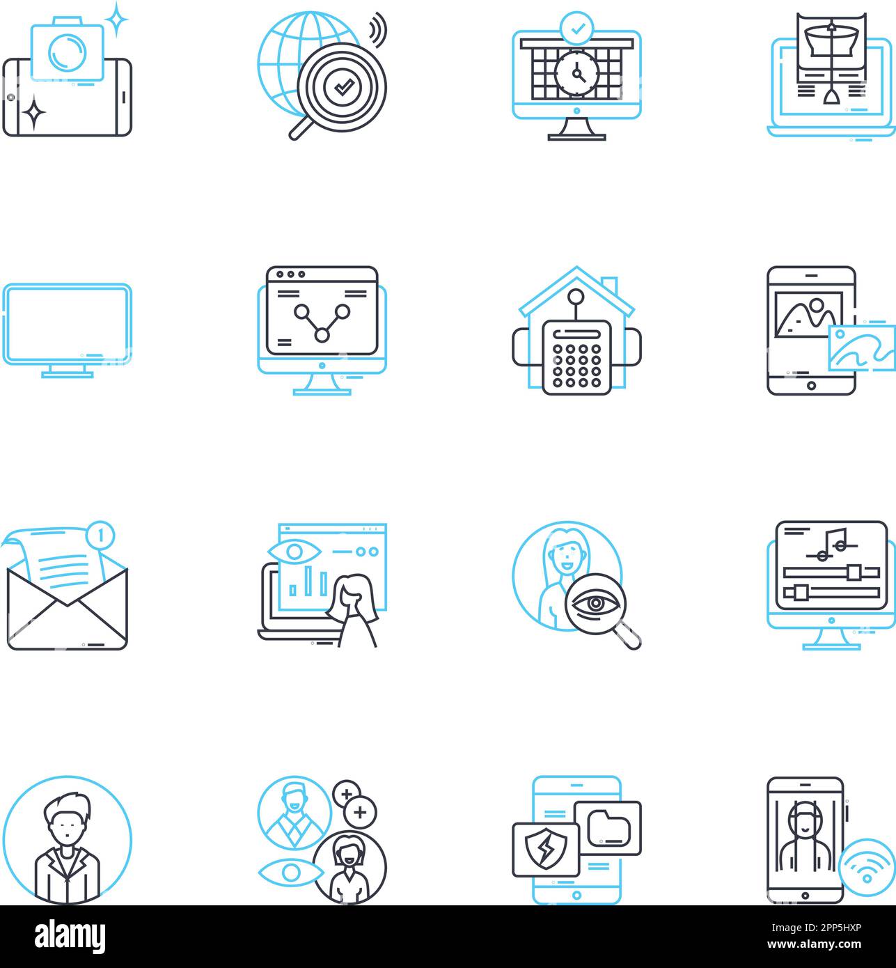 Social strategy linear icons set. Engagement, Conversations, Branding ...