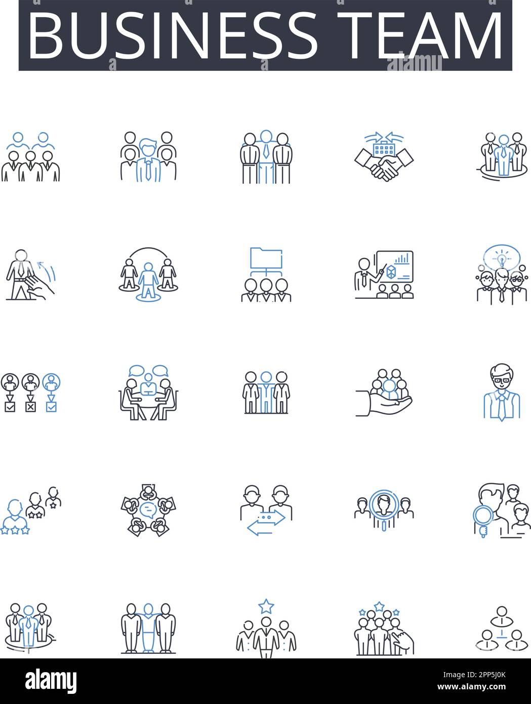 Business team line icons collection. Management group, Office staff ...