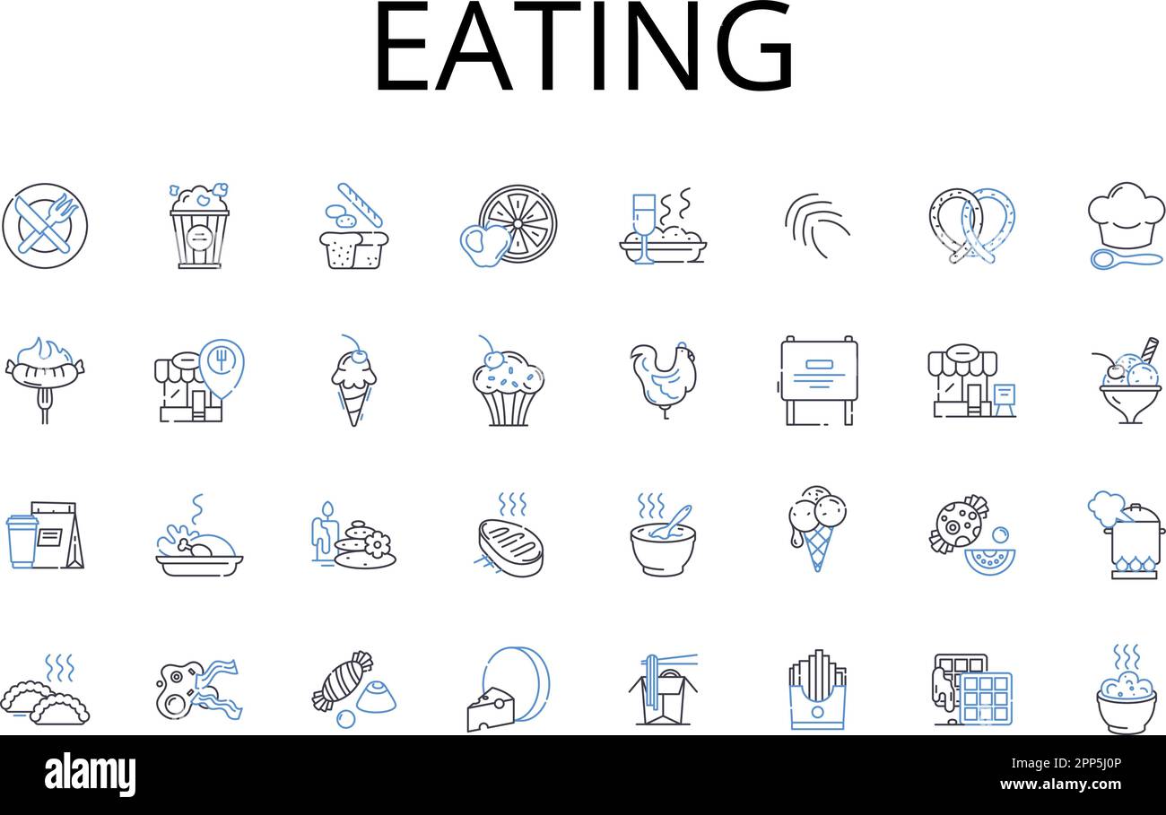 Eating line icons collection. Drinking, Feasting, Devouring, Noshing ...