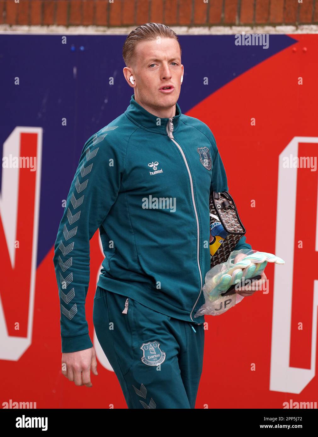 Everton goalkeeper Jordan Pickford arrives for the Premier League match ...