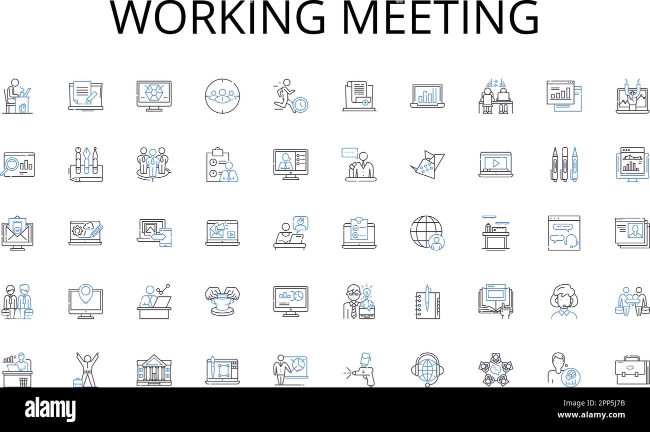 Working meeting line icons collection. Analytics, Automation, Blogging ...