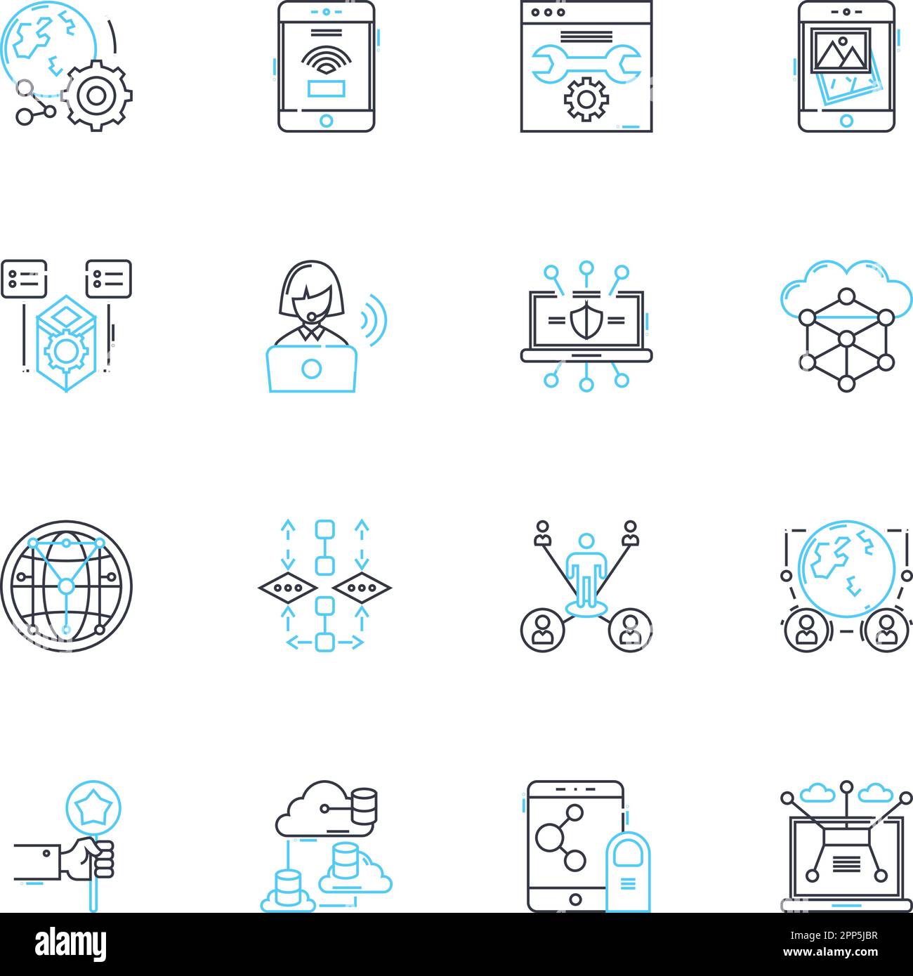 Project coordination linear icons set. Planning, Execution, Schedule ...