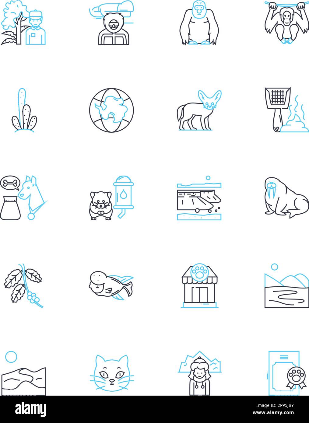 Adorable creatures linear icons set. Cuddly, Smiling, Fluffy, Playful ...