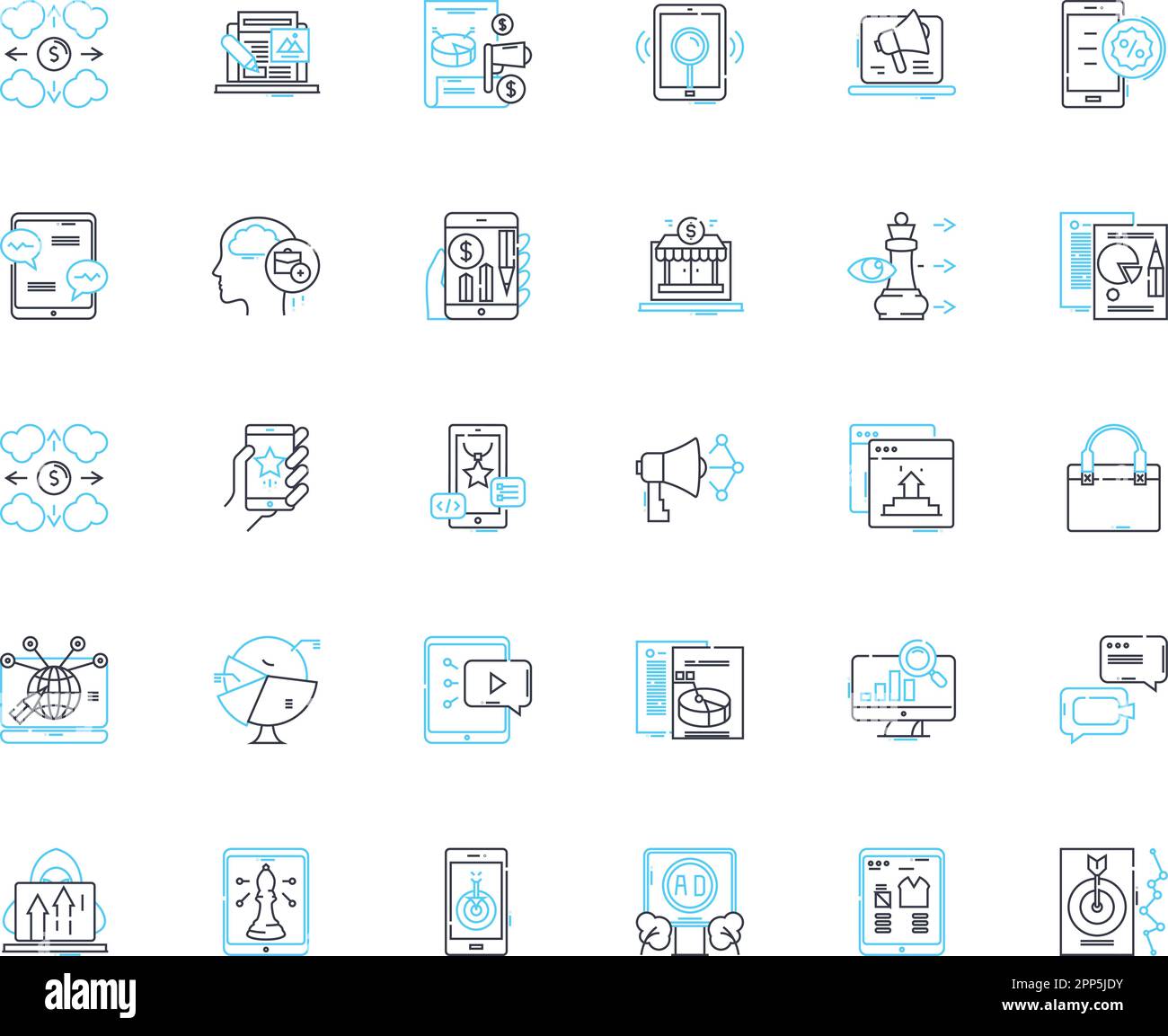 Web advertising linear icons set. Adwords, Marketing, Bidding ...