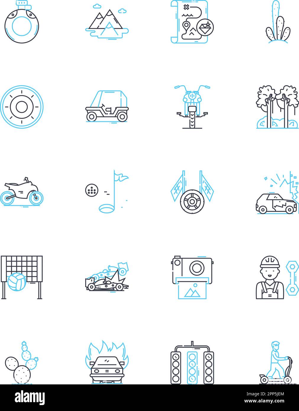 Thrill-seeking trip linear icons set. Adventure, Excitement, Adrenaline ...