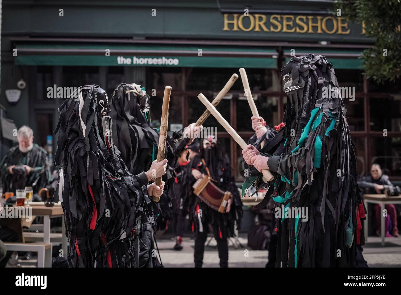 The Wild Hunt Bedlam Morris perform outside The Horseshoe Inn ...