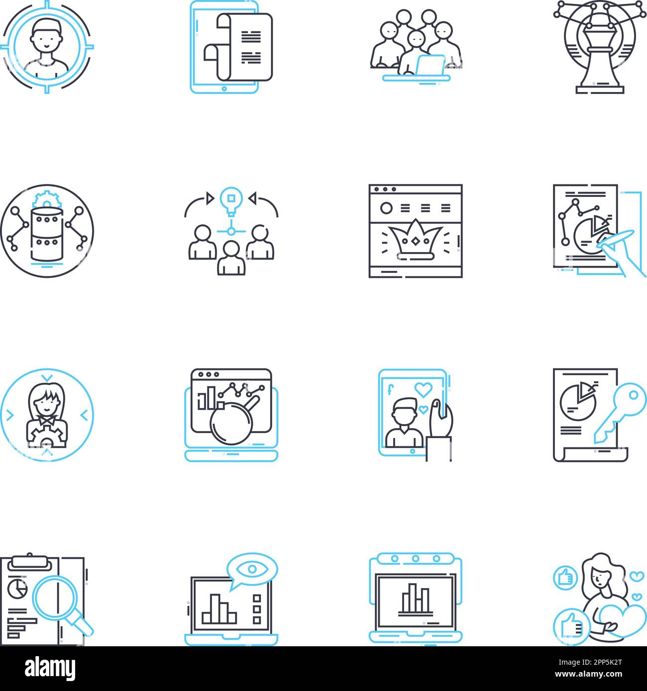 Publicity and exposure linear icons set. Visibility, Outreach ...