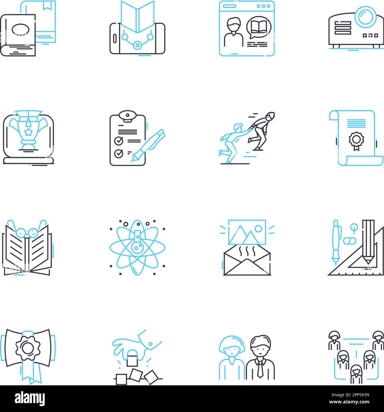 Scholastic features linear icons set. Curriculum, Library, Textbooks ...