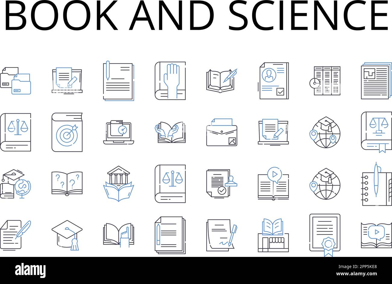 Book and science line icons collection. Volume and research, Manuscript ...