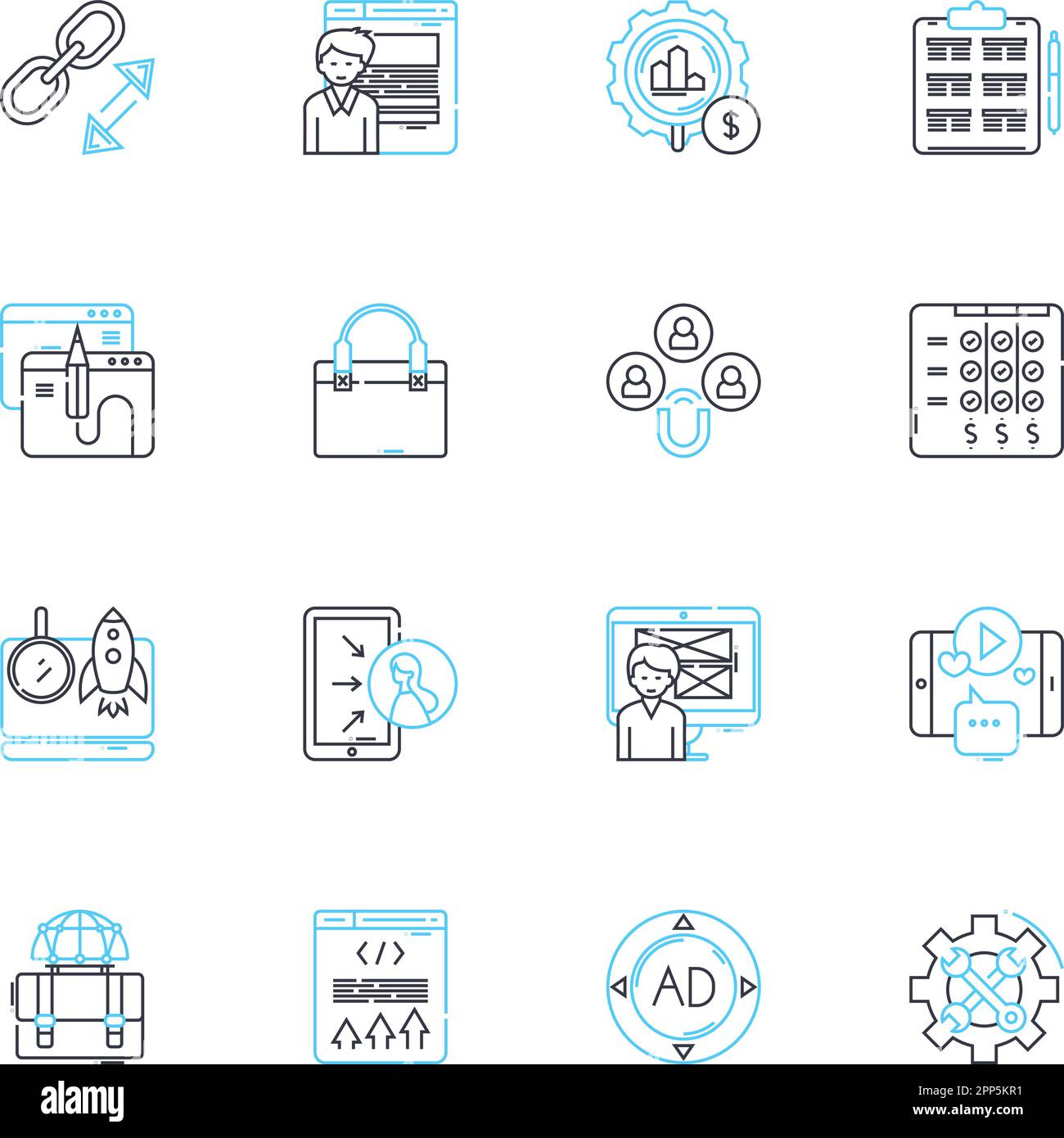Non-paid traffic linear icons set. Organic, SEO, Social, Referral ...