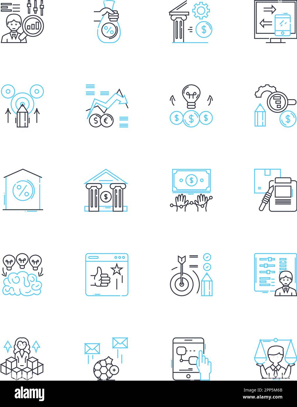 Debt linear icons set. Interest, Lending, Repayment, Credit, Default, Obligation, Bankruptcy ...
