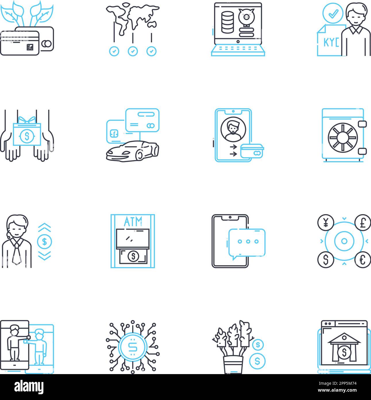 E-banking linear icons set. Digital, Transactions, Online, Banking ...