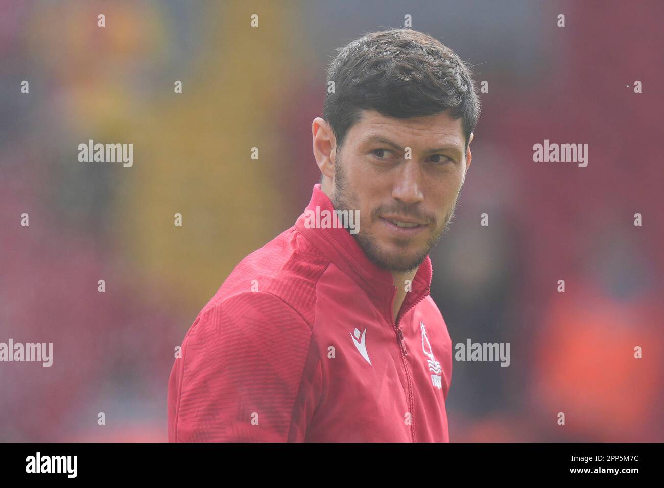 Scott McKenna #26 of Nottingham Forest inspects the pitch before the ...
