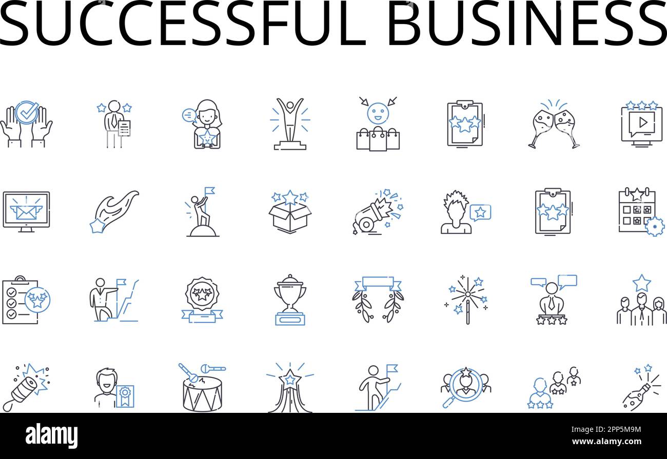 Successful business line icons collection. Profitable venture ...